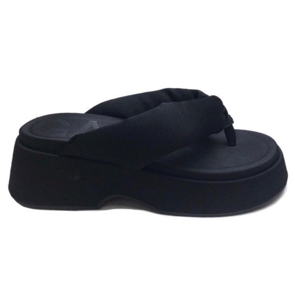 Ganni | Shoes | Ganni Retro Padded Satin Thong Toe Black Platform ...